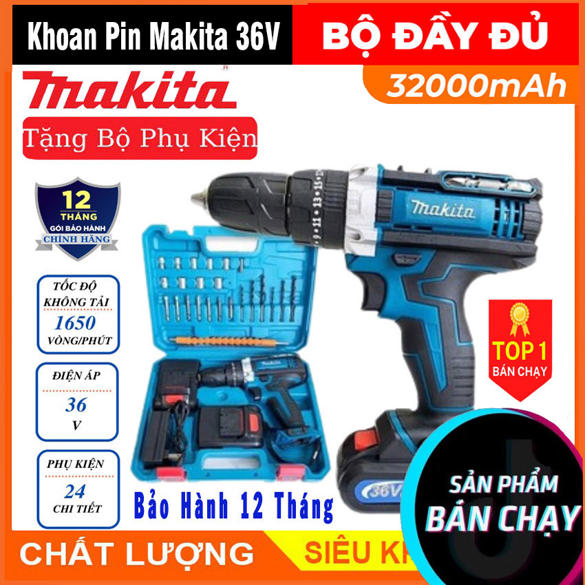 Máy khoan pin Makita, máy bắn vít makita 36V 3 chức năng khoan sắt khoan gỗ, Tặng kèm phụ kiện ...