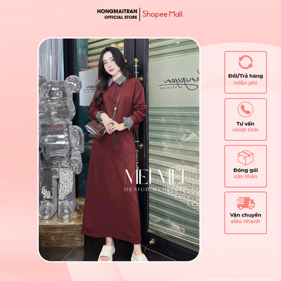 Set đồ nữ thu đông áo thun dài tay phối cổ caro mix chân váy dáng dài 2 màu đen đỏ cực xinh HONG ...