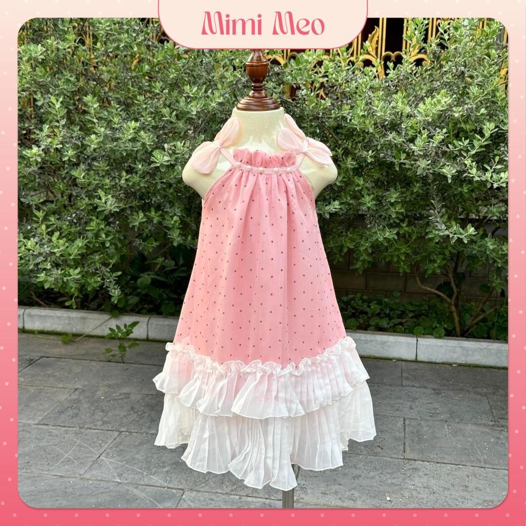 Váy đi biển cho bé 9-30kg - Váy tơ chấm bi hồng dễ thương - Bèo trắng dập ly [Mimi Meo - TD192 ...