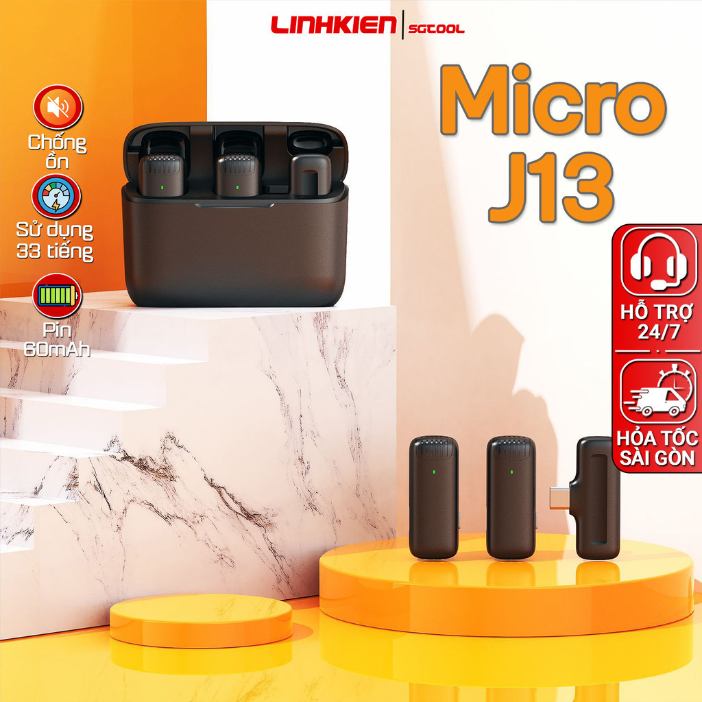 Micro J13 Không Dây Điện Thoại Cài Áo Khử Nhiễu Chống Ồn Nhỏ Gọn Ghi Âm Livestream Vlog quay ...