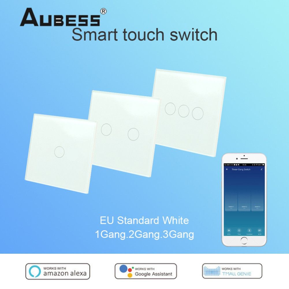 Công tắc cảm ứng thông minh Wifi Aubess 10A 1/2/3 GANG mới cho Alexa và Google Home Smart Home ...