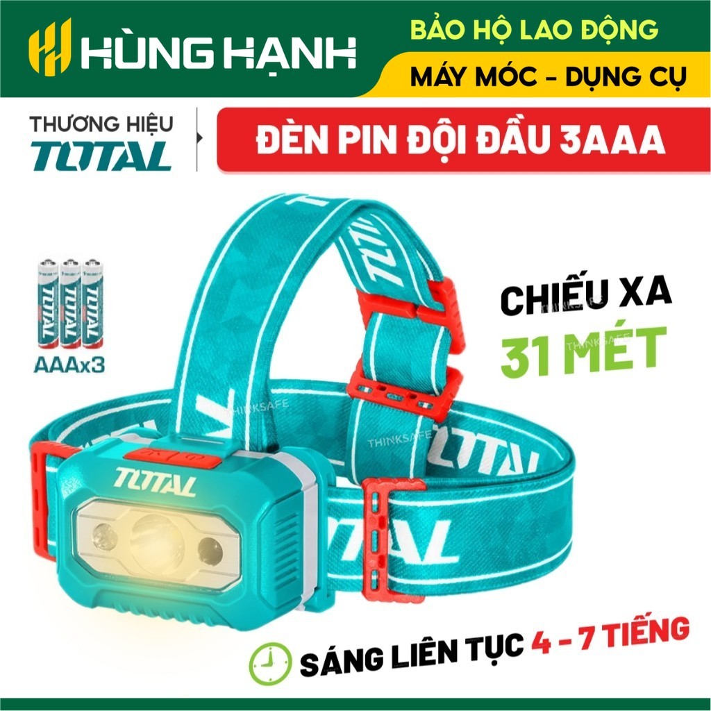 Đèn pin đội đầu 3AAA TOTAL THL013AAA6 Đèn pin siêu sáng chiếu xa tối đa ...