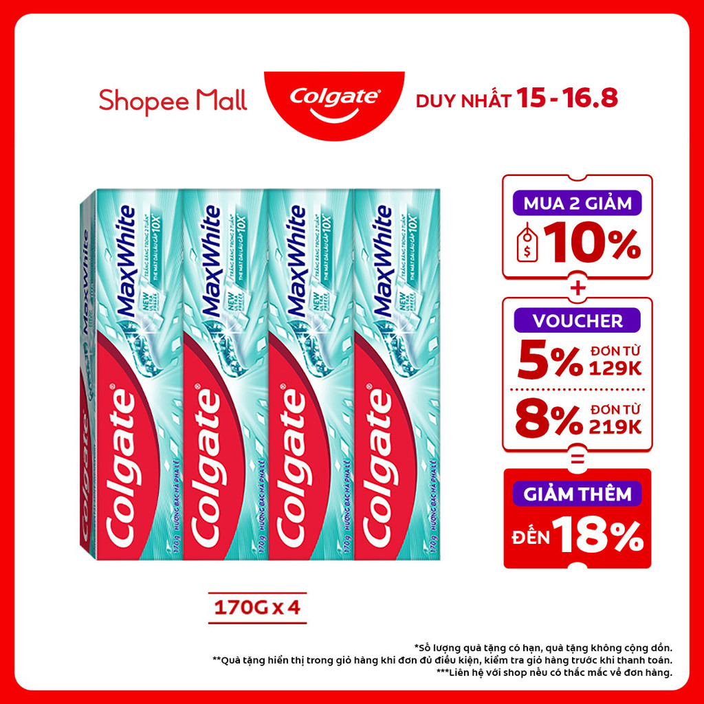 Bộ 4 Kem đánh răng Colgate MaxWhite tinh thể the mát, trắng răng trong ...