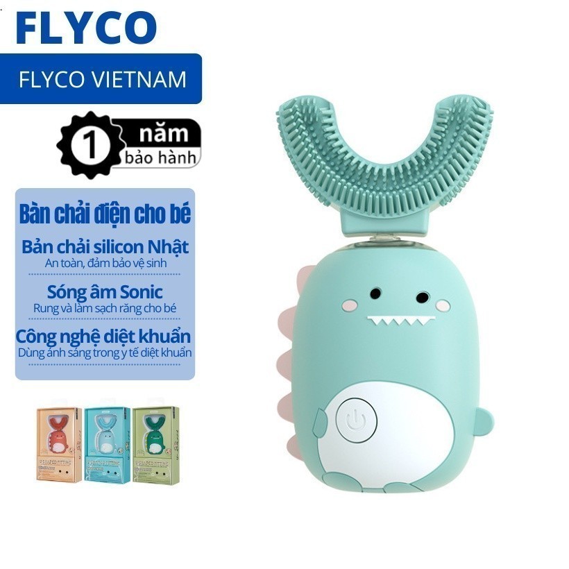 Bàn Chải Điện Cho Bé Flyco Công Nghệ sóng âm Sonic, ánh sáng diệt khuẩn chuẩn Y Khoa Đánh răng ...