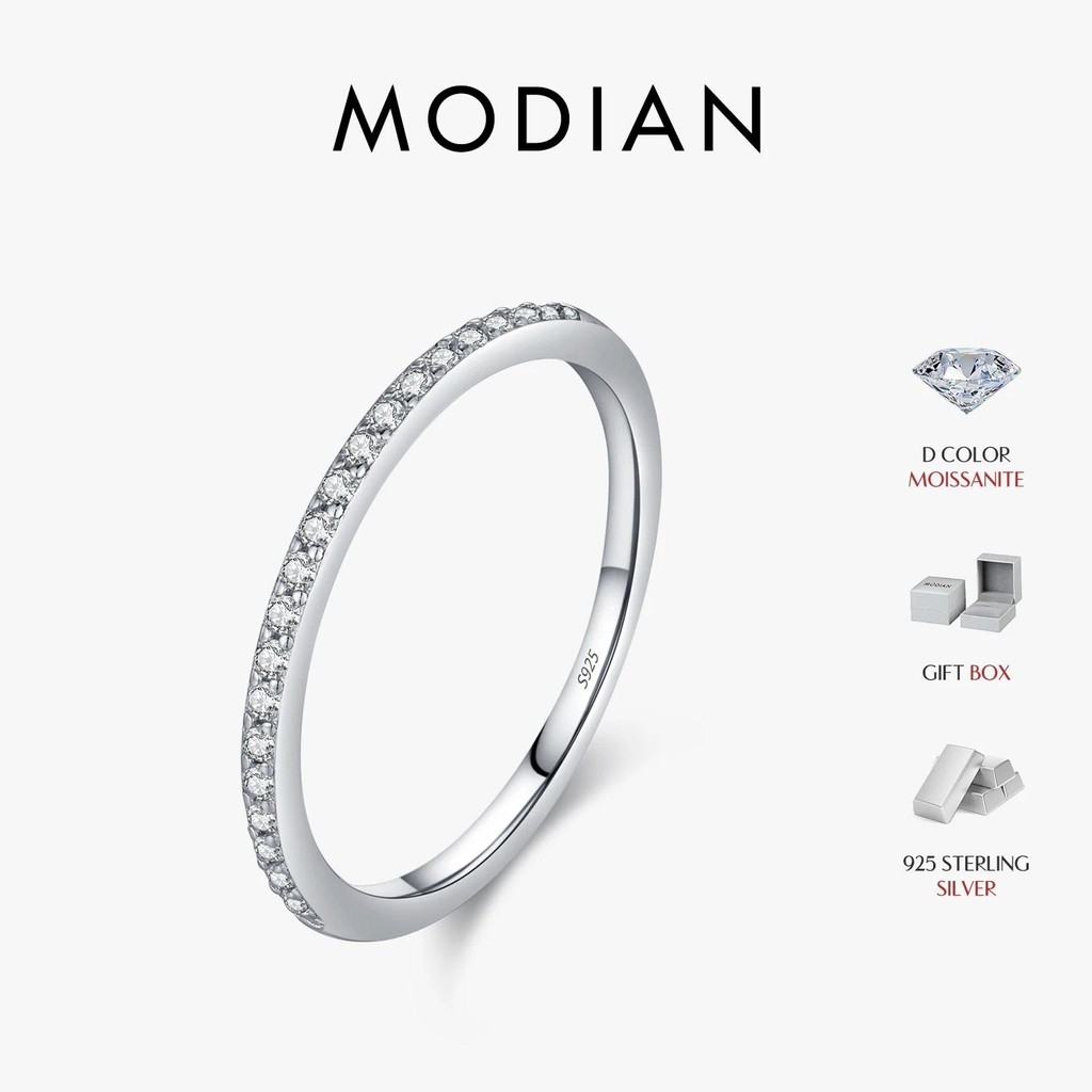 Modian Đơn Giản Vĩnh Cửu Moissanite Nhẫn Bạc 925 Lấp Lánh Đơn Giản Mỏng Cưới Ban Nhạc Nhẫn Dành ...