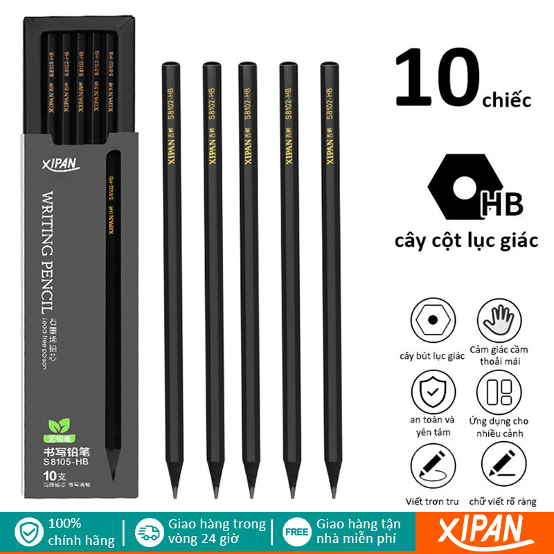 Combo 10 Bút Chì HB Gỗ Cao Cấp Xipan Bút chì Lục Giác phác Dễ Tẩy Xóa ...