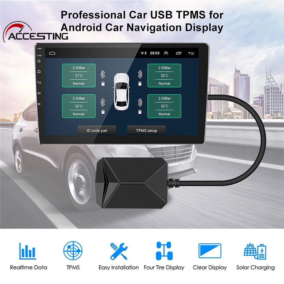 Cổng USB TPMS Thiết Bị Giám Sát Áp Suất Lốp Cho Hệ Thống Android Radio Ô Tô Âm Thanh Video ...