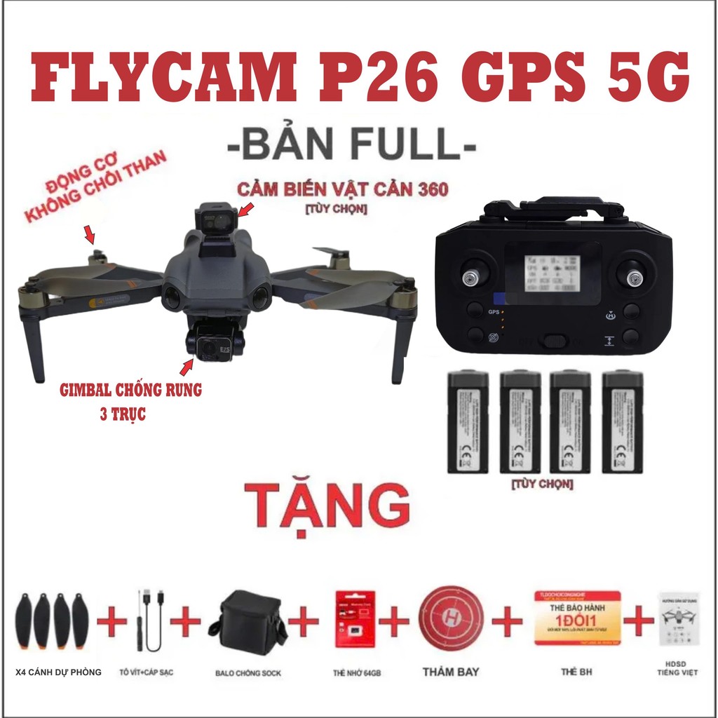 FLYCAM P26 PRO CHỐNG RUNG 3 TRỤC+CAMERA 4k +GPS +CẢM BIẾN VẬT CẢN 4 ...