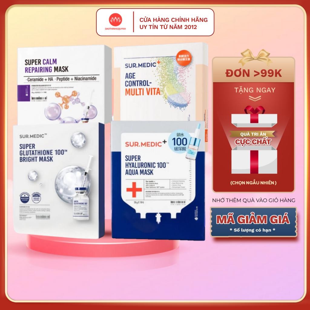 Hộp 10 miếng mặt nạ cấp ẩm phục hồi Sur.medic Glutathione - Surmedic ...