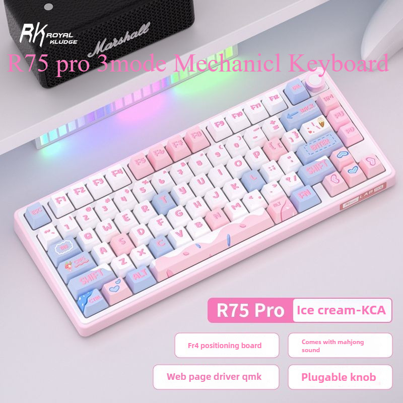 Bàn phím cơ không dây RK R75 Pro QMK 75% tùy chỉnh 3 chế độ RGB với cấu ...
