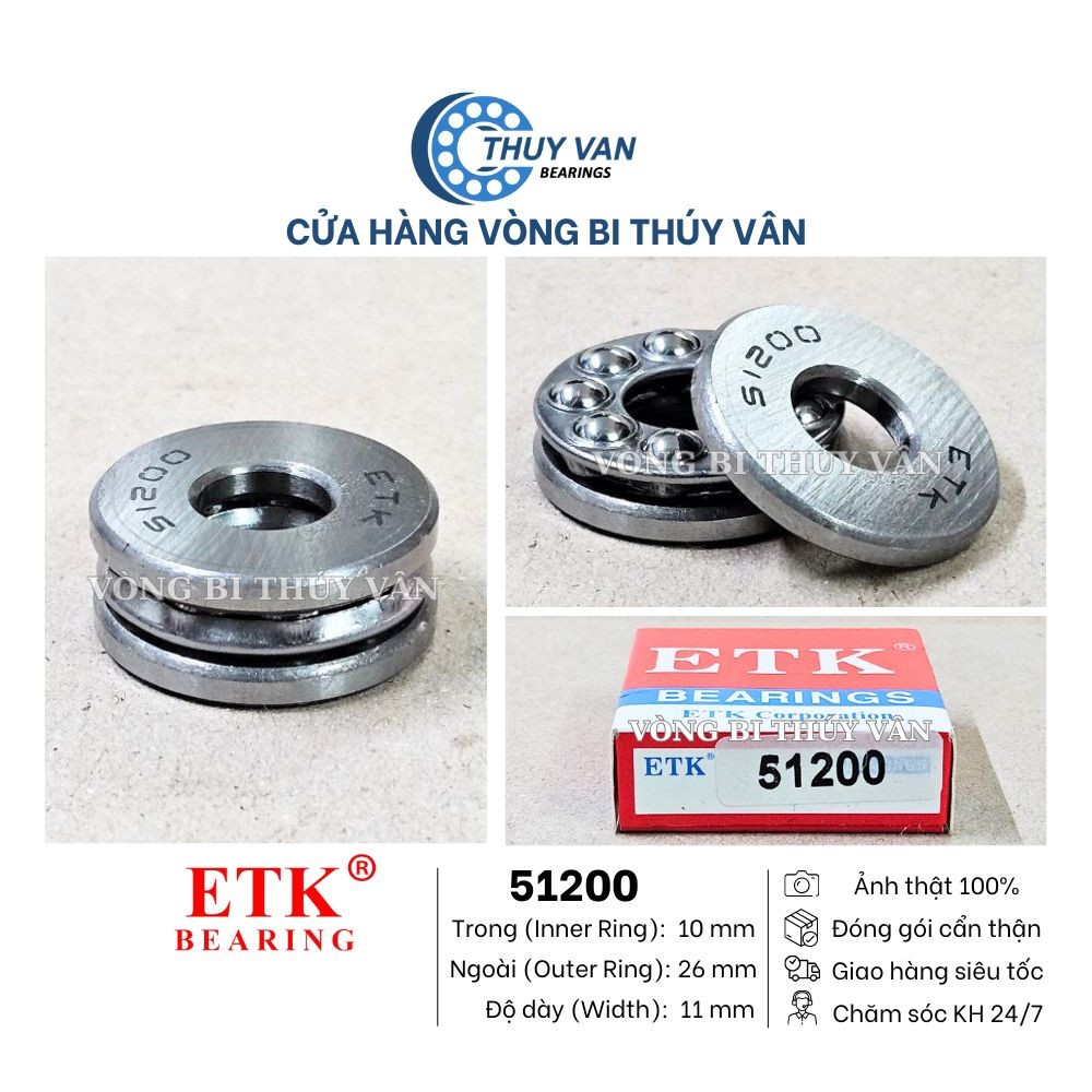 Vòng bi bạc đạn chà, tỳ, đẩy, chặn trục hạt tròn 51200 51201 51202 ...