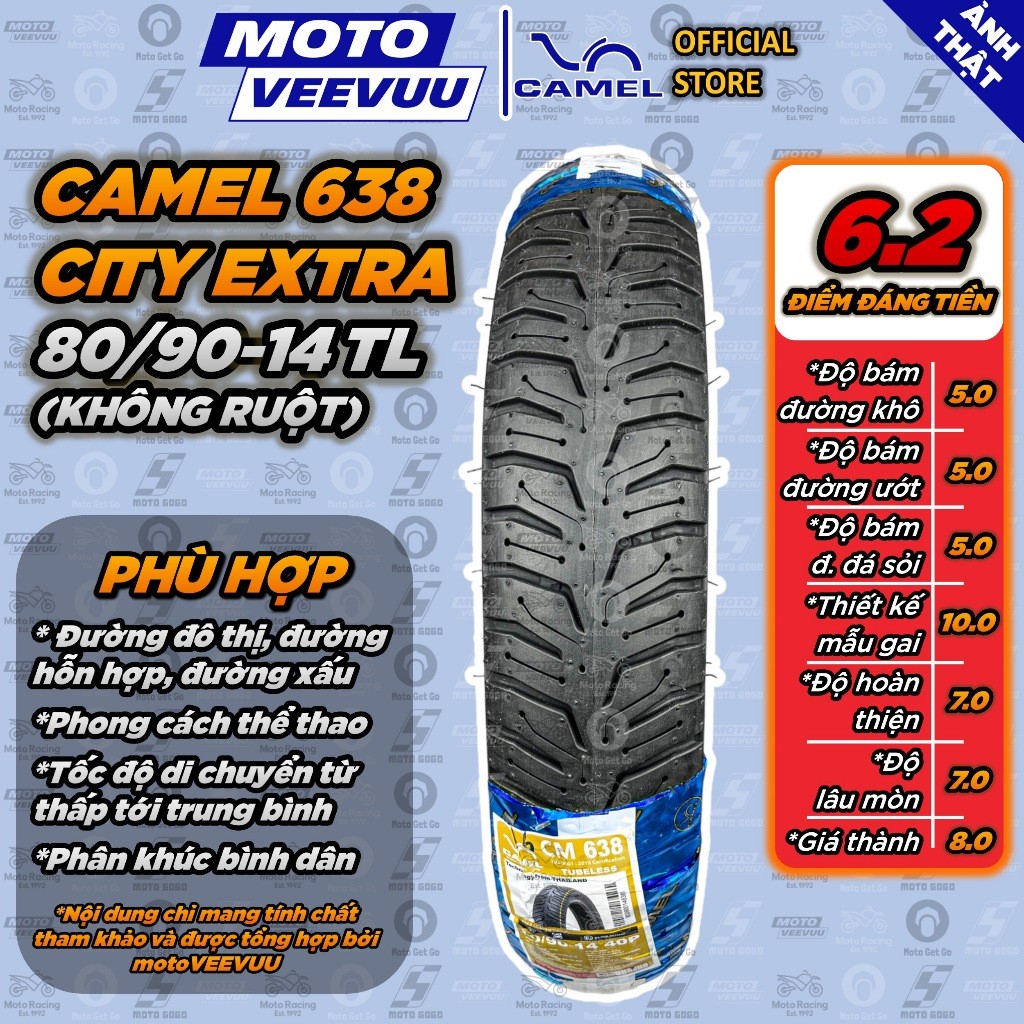 [MTVV] Vỏ lốp xe máy CAMEL Racing 638 Gai City Extra 80/90-14 TL | Shopee Việt Nam