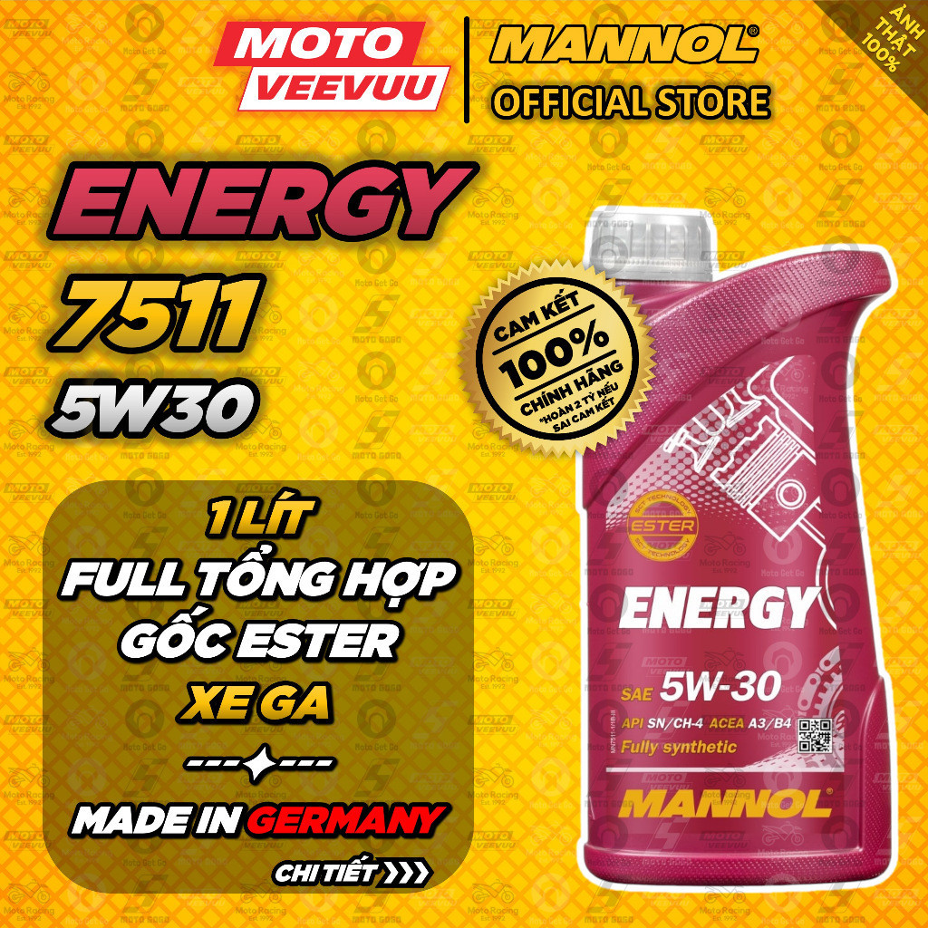 [MTVV] Nhớt Mannol 7511 Fully synthetic Ester SAE 5W30 ENERGY | Shopee ...