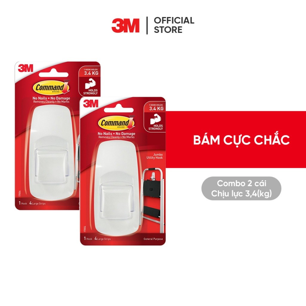 Combo 2 Móc dán tường Jumbo 3M™ Command™, 17004ES, độ bền cao, bám cực ...