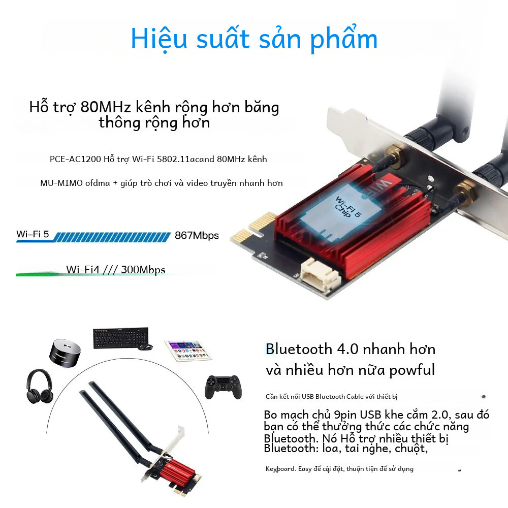 Card mang Card wifi Bluetooth Fenvi Wifi 5 Pci-e Không Dây Ac1200 Băng ...