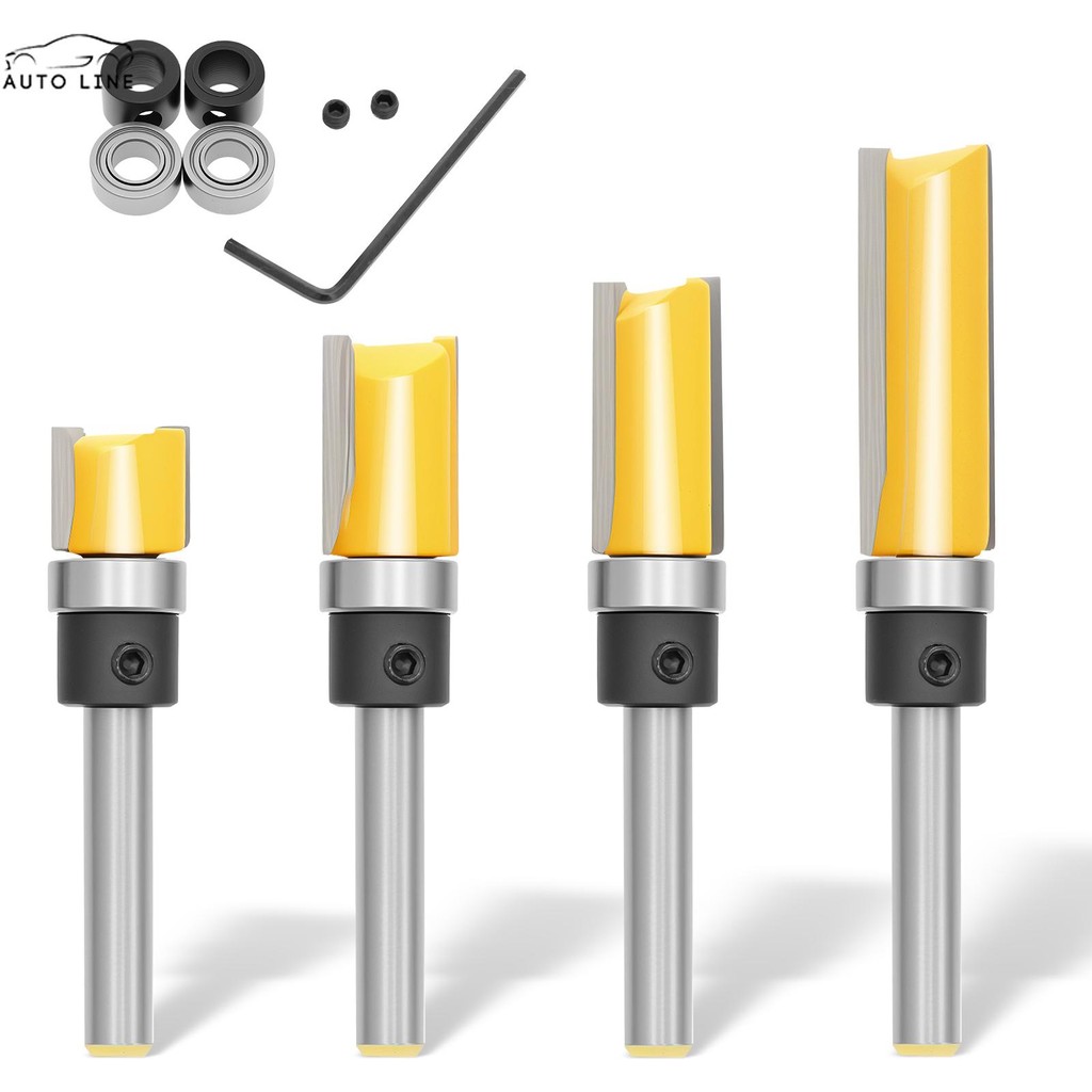 4 Flush Trim Router Bit Set 1 / 4 Inch Shank Top Bearing Carbide Tipped ...