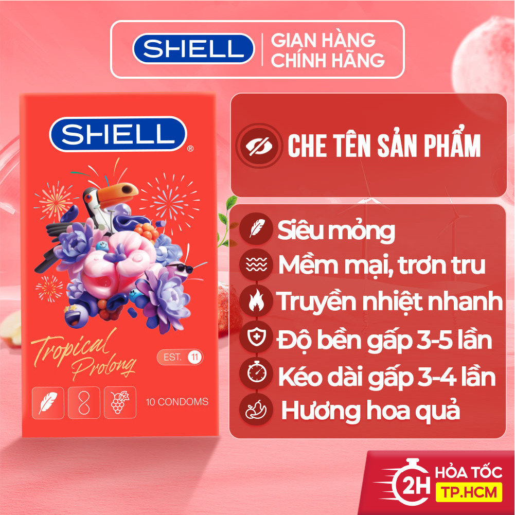 Bao cao su Shell Tropical Prolong kéo dài thời gian, hương hoa quả ...