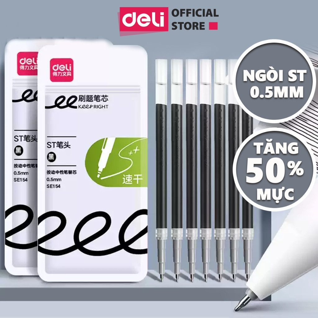 Combo 10 20 Ruột Bút ST Gel Deli Thế Hệ Mới Ngòi ST 0.5mm Dùng Cho Bút ...