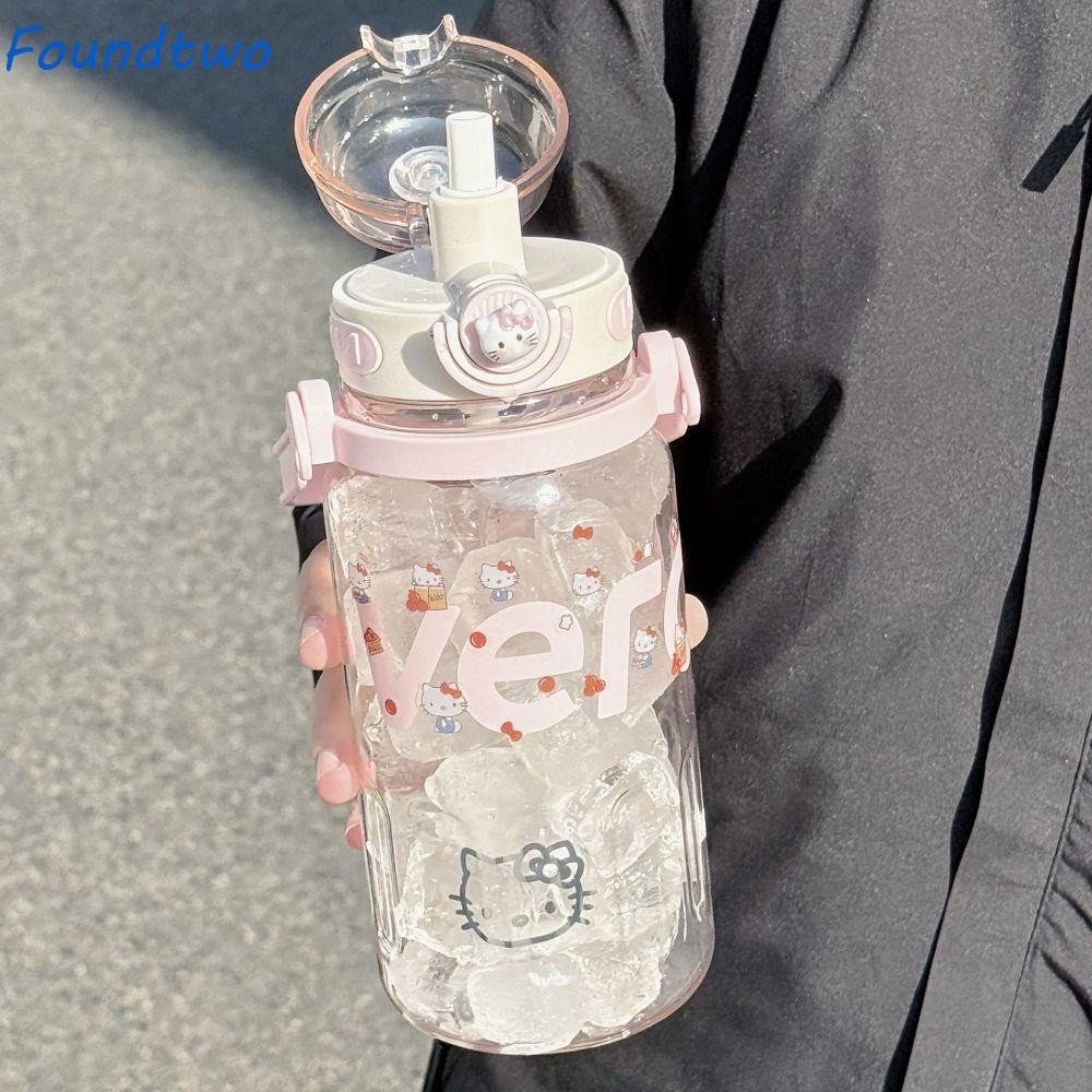 Cốc Nhựa Sữa FOUNDTWO, 850ml Có Nắp Ống Hút Nước Ống Hút, Thiết Bị Tập Gym Kitty Trong Suốt Di ...