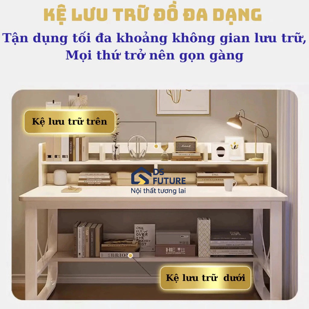 Bàn học có kệ gỗ U3, bàn làm việc Mặt Gỗ MDF 15mm, bo góc an toàn cho bé, Chân Sắt Sơn Tĩnh Điện ...