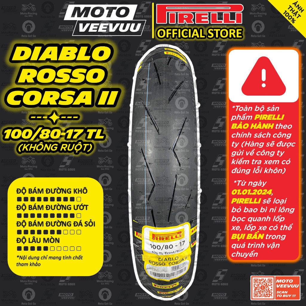 [MTVV] Vỏ lốp xe máy PIRELLI 100/80-17 TL Diablo Rosso Corsa 2 II | Shopee Việt Nam