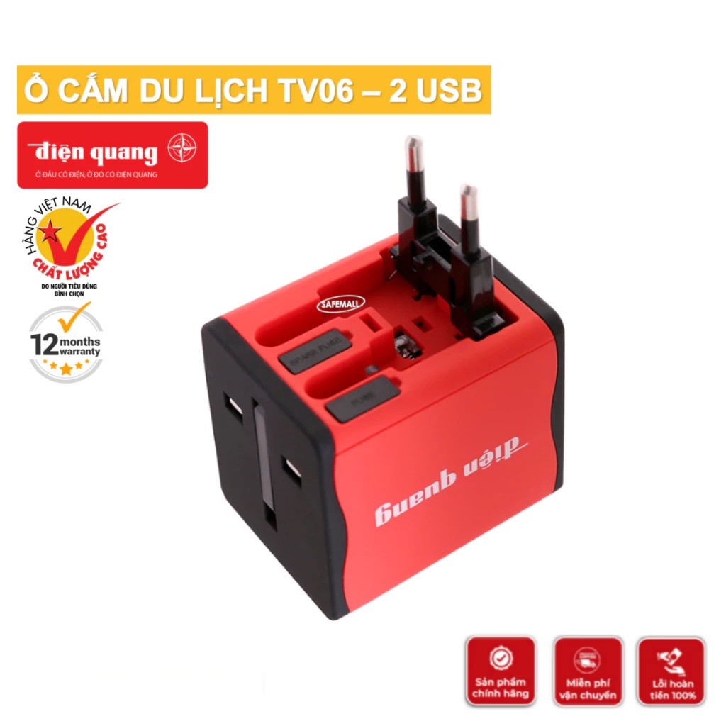 Ổ Cắm Đa Năng Du Lịch Quốc Tế Điện Quang Tích Hợp 2 cổng USB hàng chính ...
