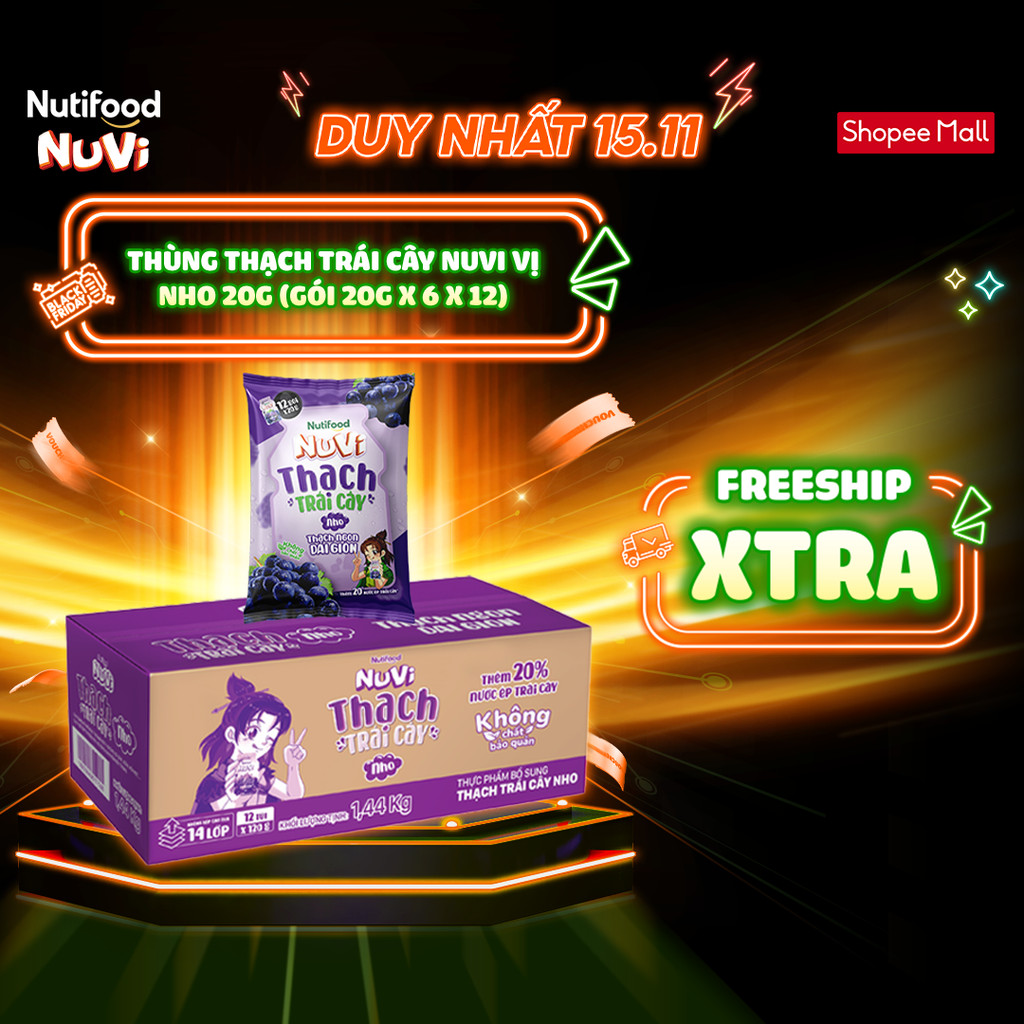 [FREESHIP HỎA TỐC] Thùng Thạch Trái Cây NuVi 20g - (Gói 20g x 6 x 12) - Thêm 20% Nước Ép Trái ...