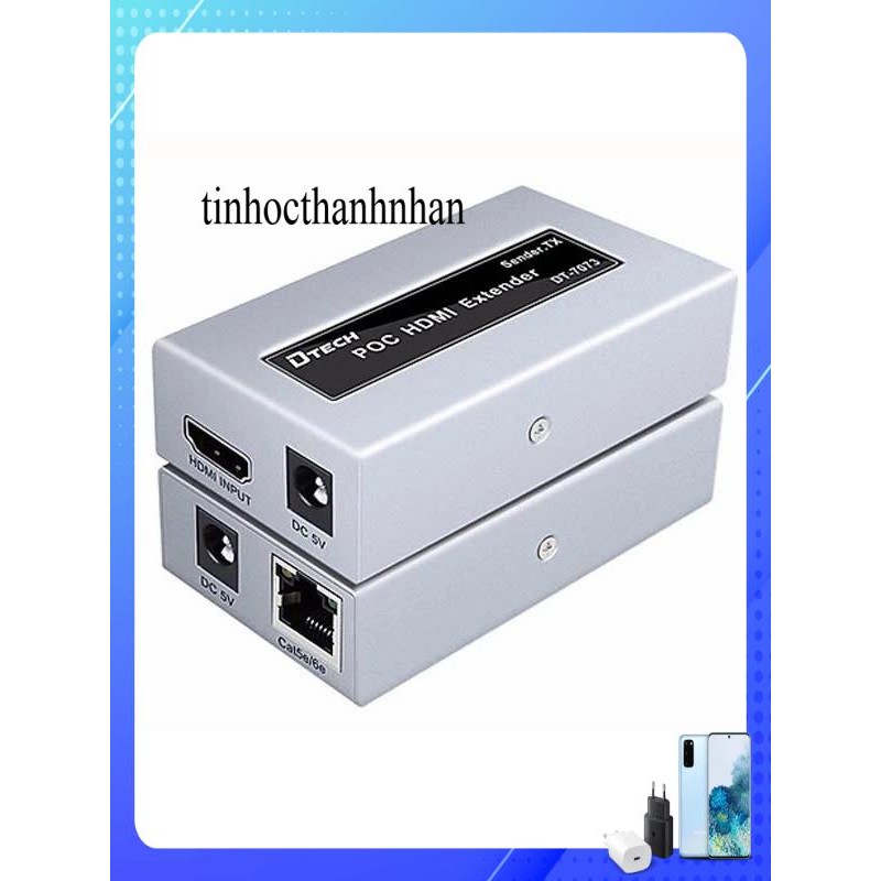 Dtech Bộ kéo dài khếch đại HDMI qua mạng LAN RJ45 DTech DT 7073(2nd)POC HMDI dài 50M màu xám ...
