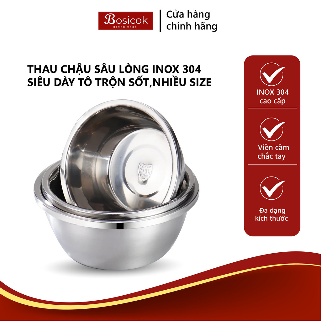 Thau Inox Sâu Lòng Dập Viền Lớn SWT-TLP Thau Trộn Sốt Trộn Bột Size18-32CM Thau Đa Năng Dùng Rửa ...