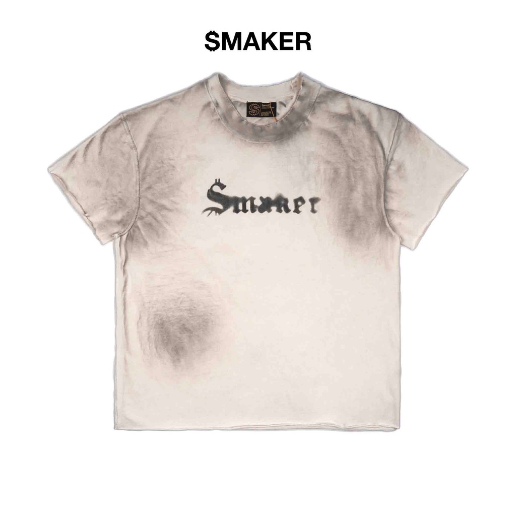 [SMAKER] Áo thun 100% cotton washed màu trắng xịt sơn - BLURRY LOGO ...