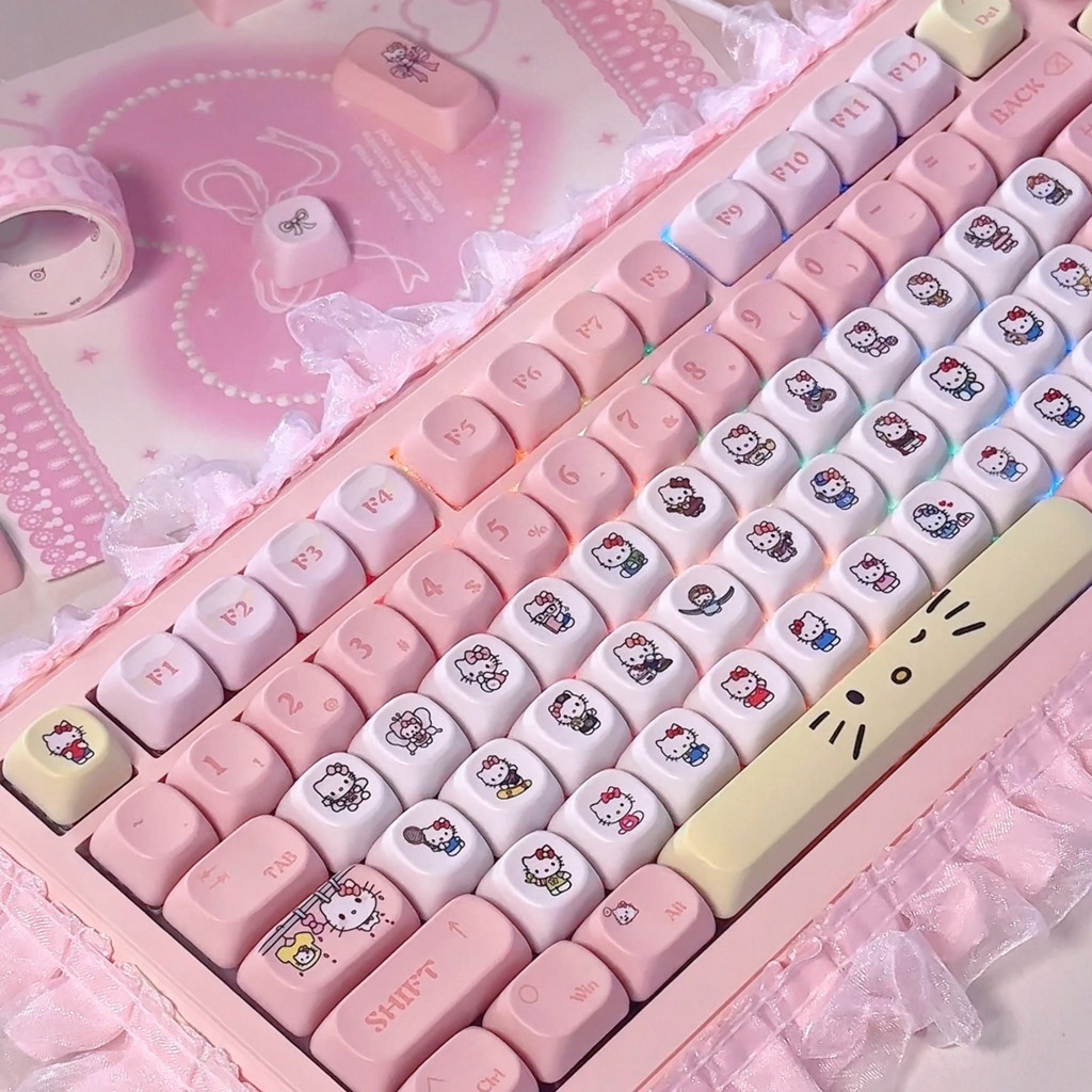 Hello Kitty Keycap Tương tự MOA Profile 108 + Phím PBT Dye Thăng hoa Bàn phím cơ Vòng sáng tạo ...