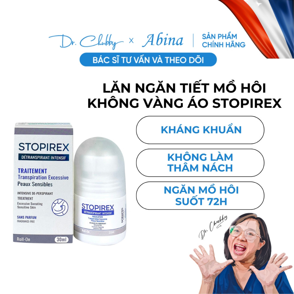 Lăn khử mùi ngăn tiết mồ hôi không vàng nách áo STOPIREX Transpiration ...