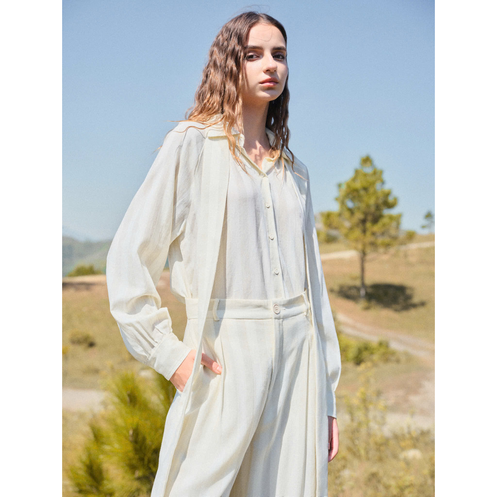 Áo Sơ Mi Dáng Suông Nữ DX DEXUS Họa Tiết Kẻ Thanh Lịch ISA SHIRT_U1SWH2410026 ( Nơ buộc tháo rời ...