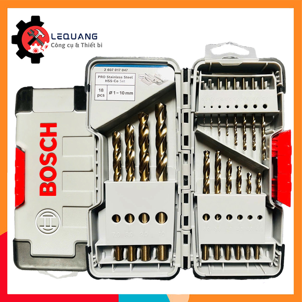 Bộ mũi khoan thép, inox HSS-Co 5% BOSCH 2607017047 (hộp 18 mũi ...