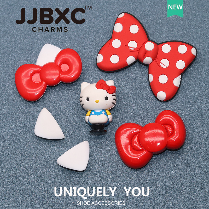 JJBXC Charm phụ kiện giày cross Khóa Trang Trí Hello Kitty Nơ Đỏ DIY Thời Trang Sticker Dép ...