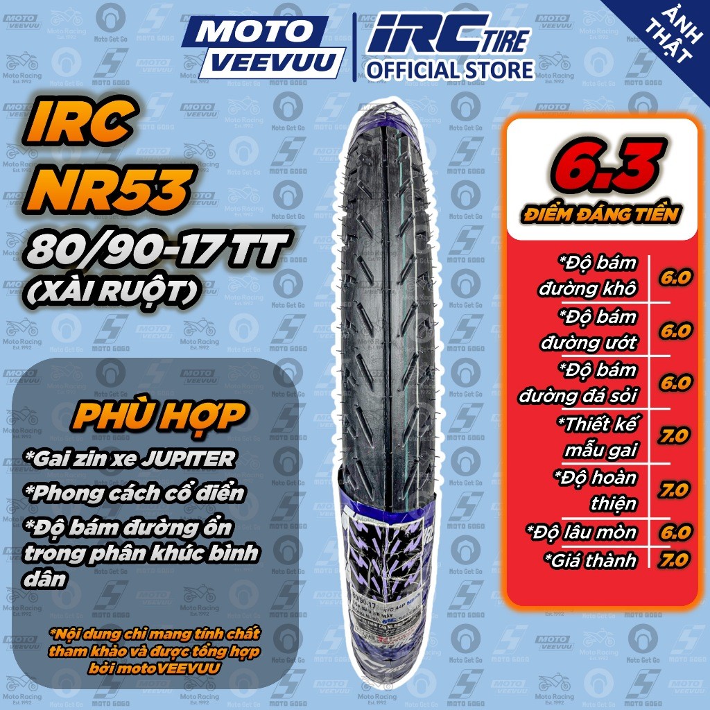 [MTVV] Vỏ lốp xe máy IRC INOUE 80/90-17 TT NR53 Sau Sirius, Jupiter V ...