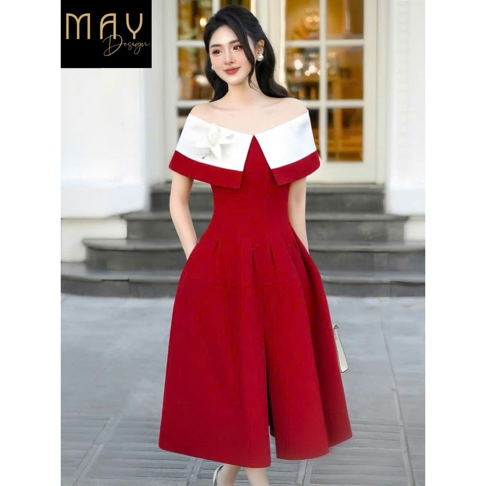 Váy Đỏ Trắng Nữ MAY M125 - Đầm Trễ Vai Dáng A Dự Tiệc Thiết Kế Sang ...