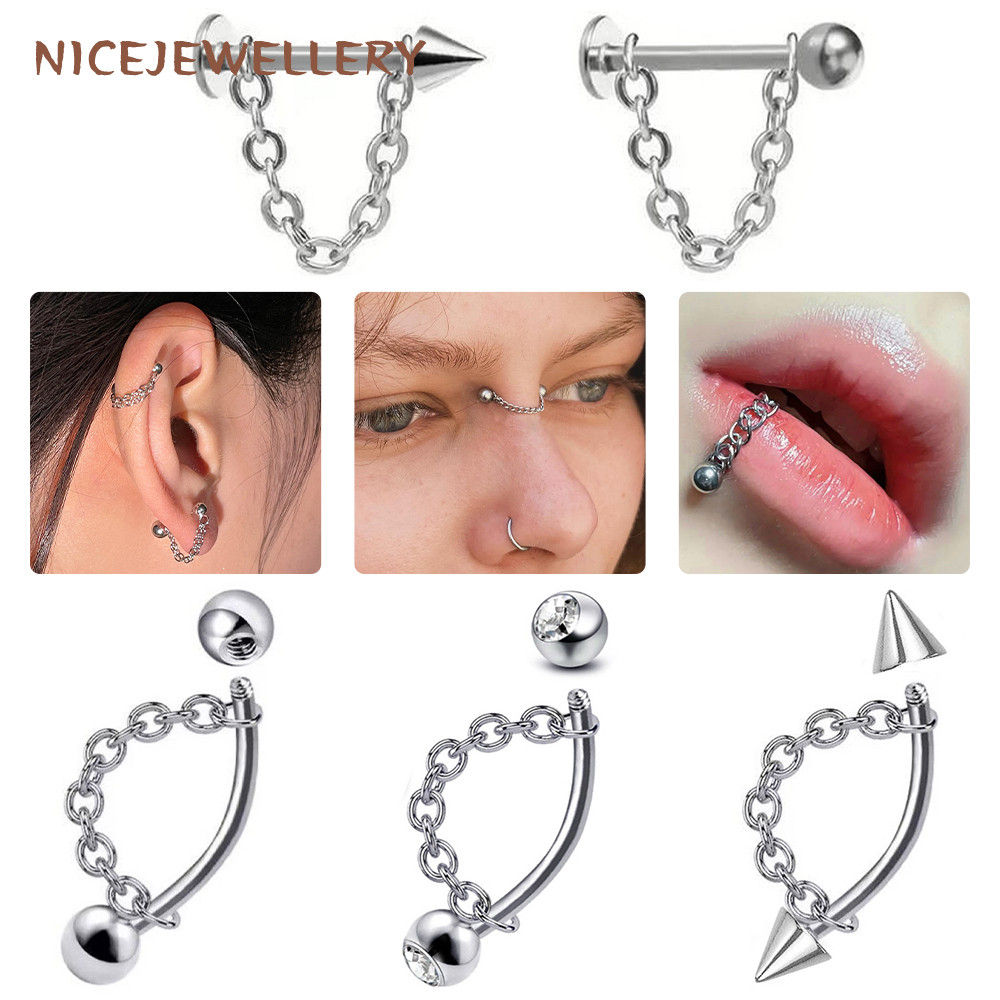 Cầu Inox Xuyên 1 Dây Xích Bông Tai Stud Cong Barbell Conch Sụn ...
