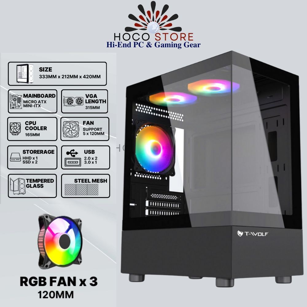 Vỏ Case Máy Tính T Wolf Bể Cá Kính Cường Lực CG400 GAMING ( mATX ) ĐEN ...