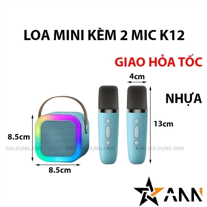 Loa Karaoke Mini Bluetooth K12 công suất 10W kèm 2 micro không dây, loa ...