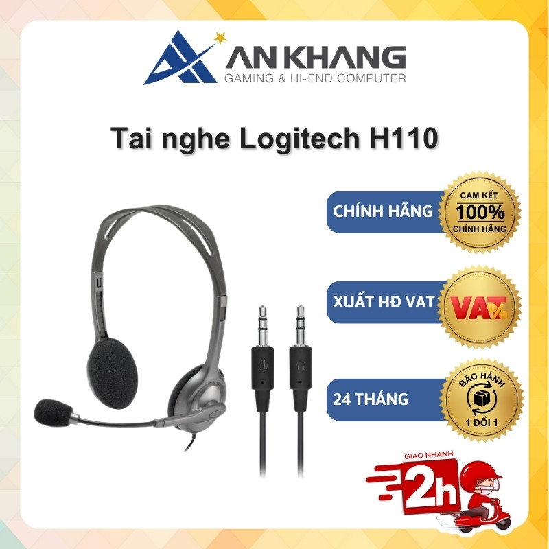 Tai nghe chụp tai Logitech H110 có dây có mic khử tiếng ồn 2 jack 3.5mm chính hãng bảo hành 24 ...