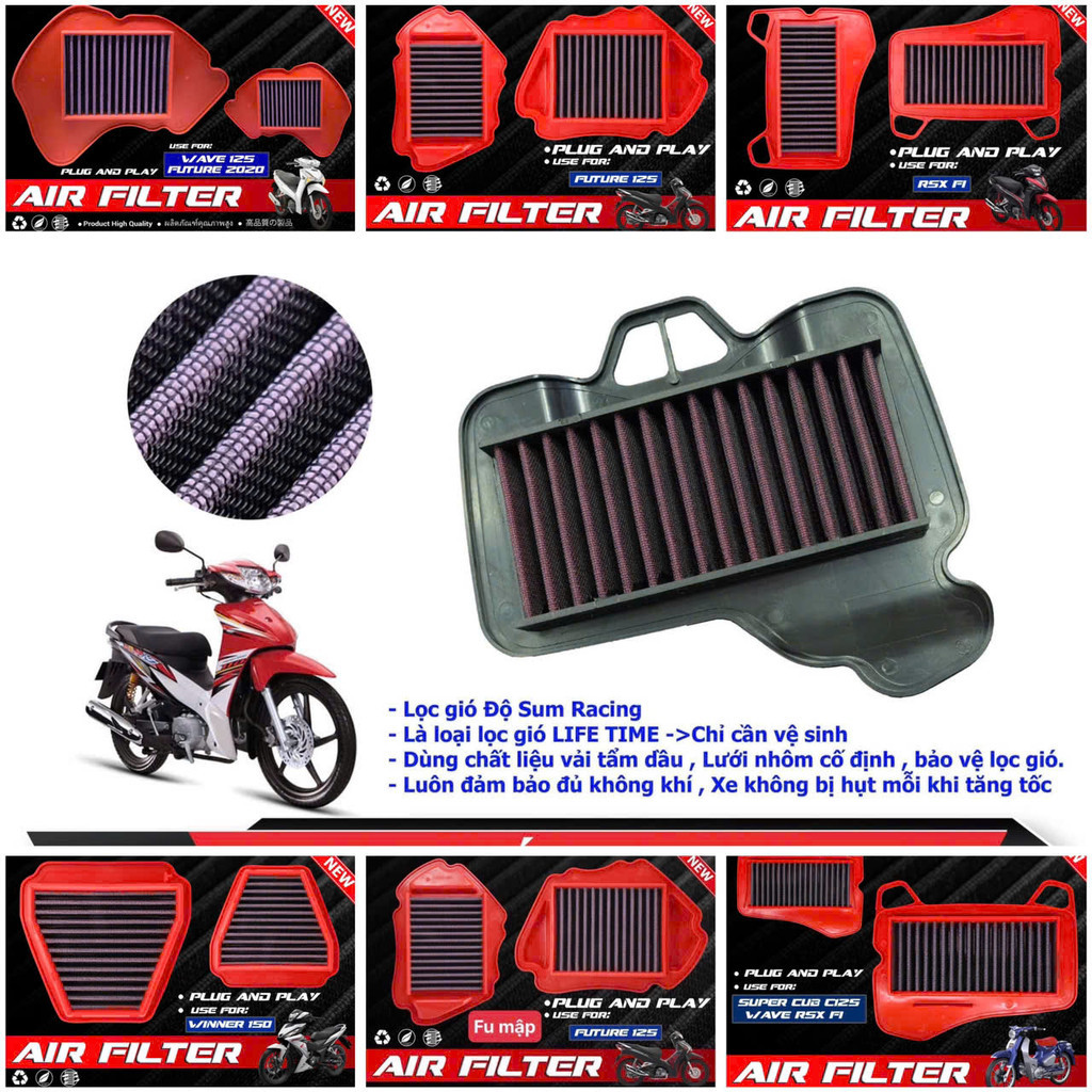 LỌC GIÓ TĂNG TỐC FU125 MẬP / FUTURE FULED / RS100 / WAVE @ / BLADE ...