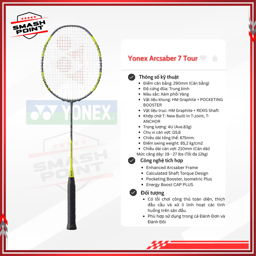 Vợt Cầu Lông Yonex Arcsaber 7 Tour (Chưa Căng Dây) - Hàng Chính Hãng | Shopee Việt Nam