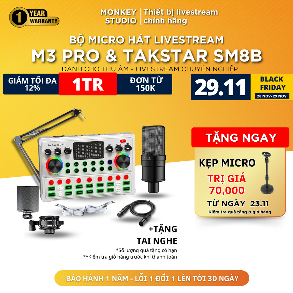 Mic Thu Âm | Micro Livestream Sound Card M3 Pro & Mic SM8B Hát ...