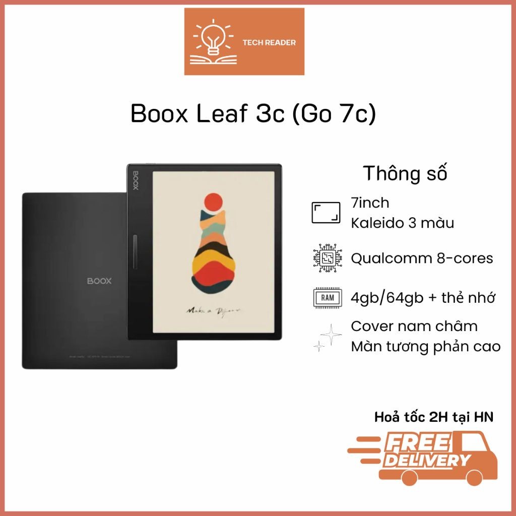 Máy đọc sách Boox Leaf 3C (Go 7) có màu - Tặng kèm ốp chống shock ...