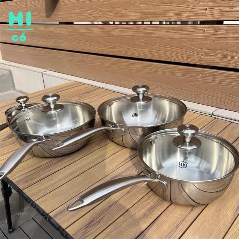 Chảo inox LUNKAI Sâu Lòng đáy liền khối có nắp Kính size 16/20/24/26 ...