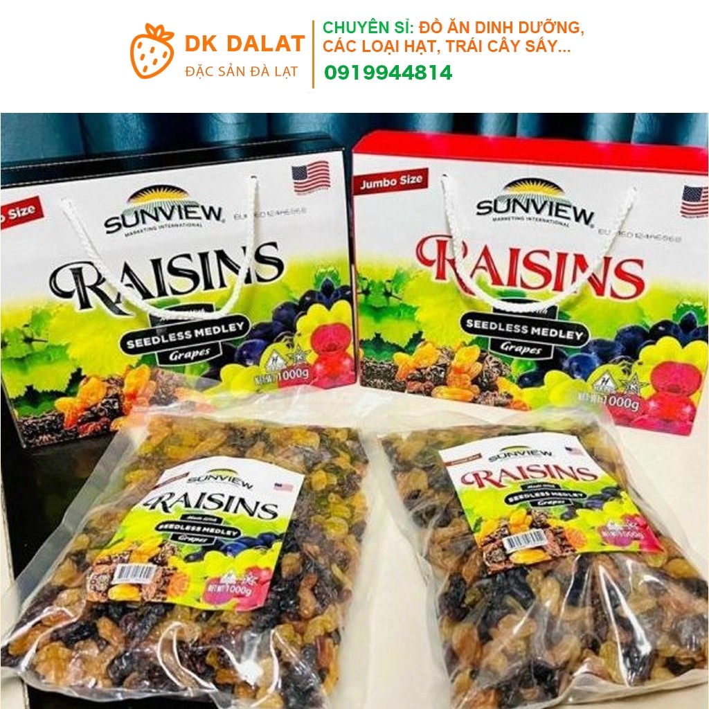 1kg Nho Raisins Dạng Hộp Túi Hàng Mỹ - Nho Khô Mỹ Raisin Sunview Túi ...