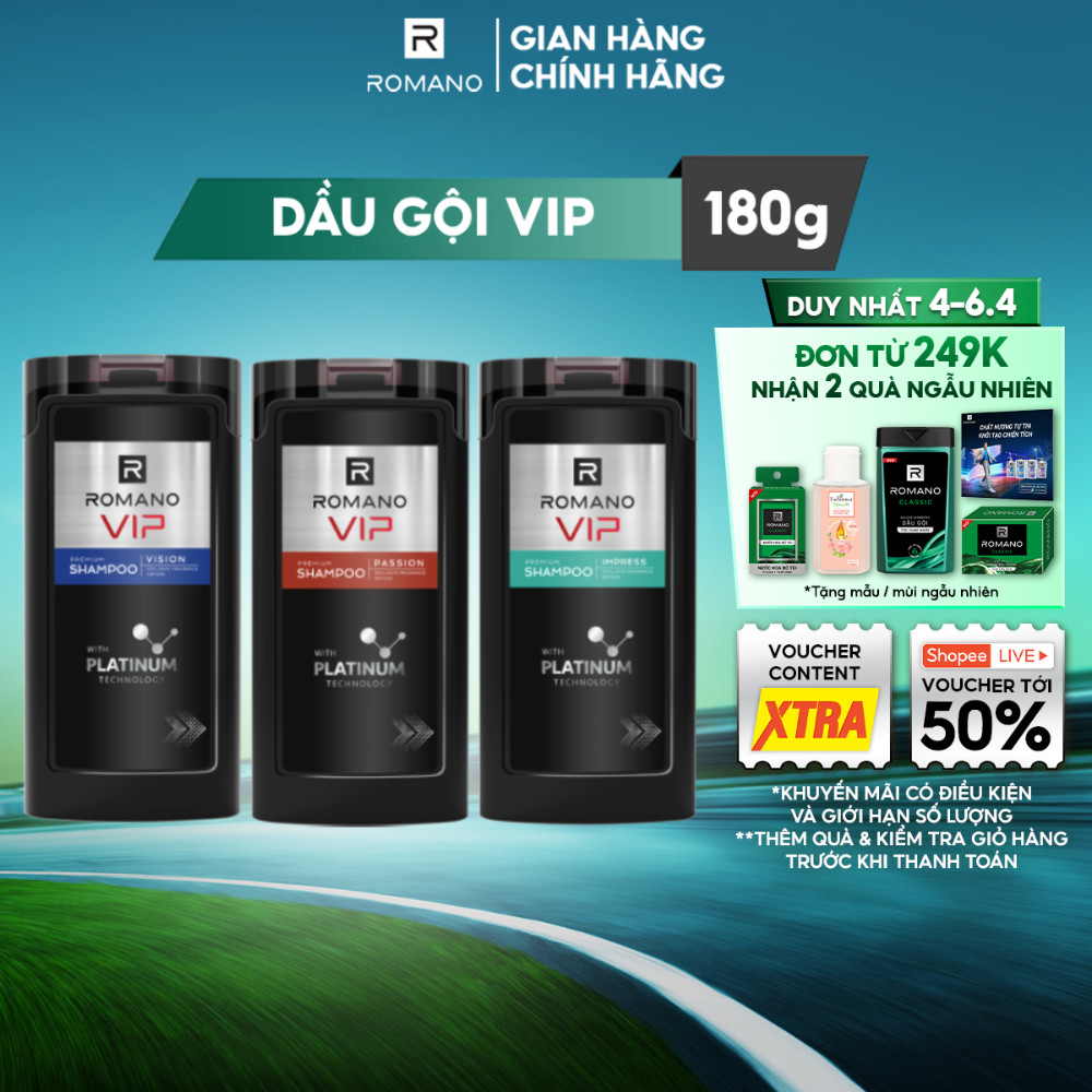 Dầu gội nam cao cấp Romano VIP mạnh mẽ bí ẩn Passion / Vision / Impress ...