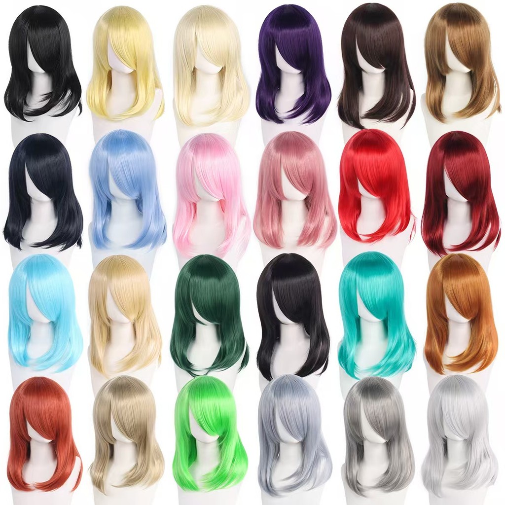 40cm Multi-color Middle Long Hair Wig For Woman Full Head Cosplay Wig ...