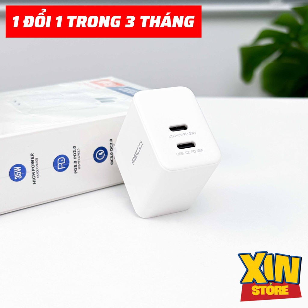 Củ sạc nhanh 35W RCT-P35C, 2 cổng, công nghệ GaN, sạc 2 thiết bị cùng lúc, sạc nhanh PD, QC 3.0 ...